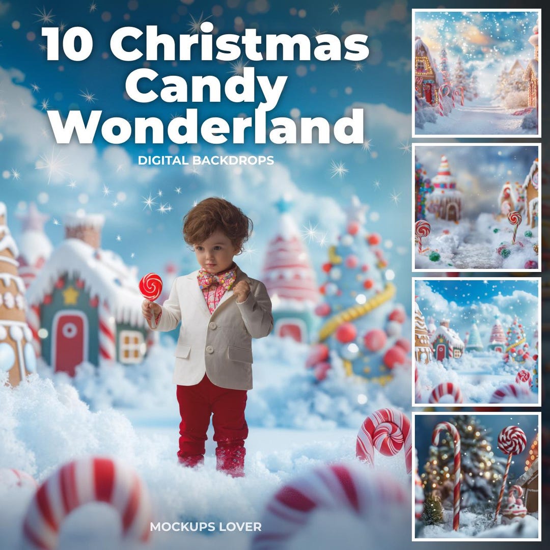 10 Candyland Christmas Digital Background Bundle, Xmas Village Backdrop ...