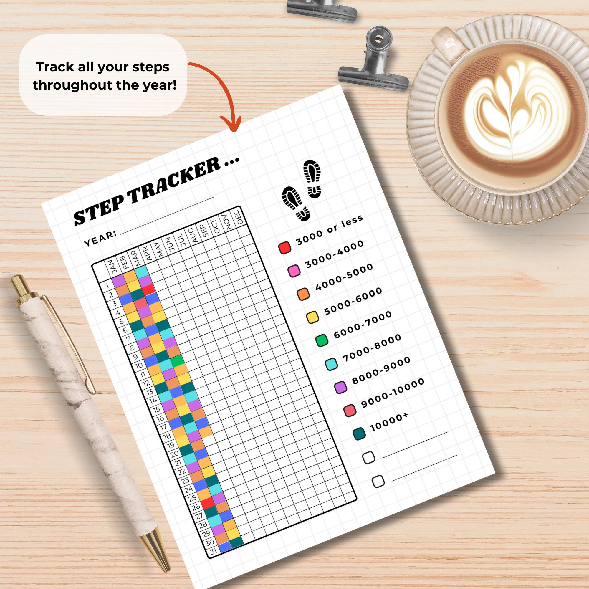 Step Tracker Bullet Journal Printable Fitness Tracker Step Goal Health ...