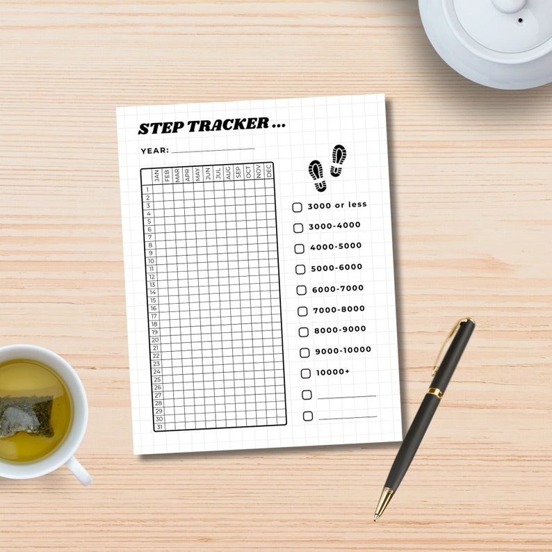 Step Tracker Bullet Journal Printable Fitness Tracker Step Goal Health ...