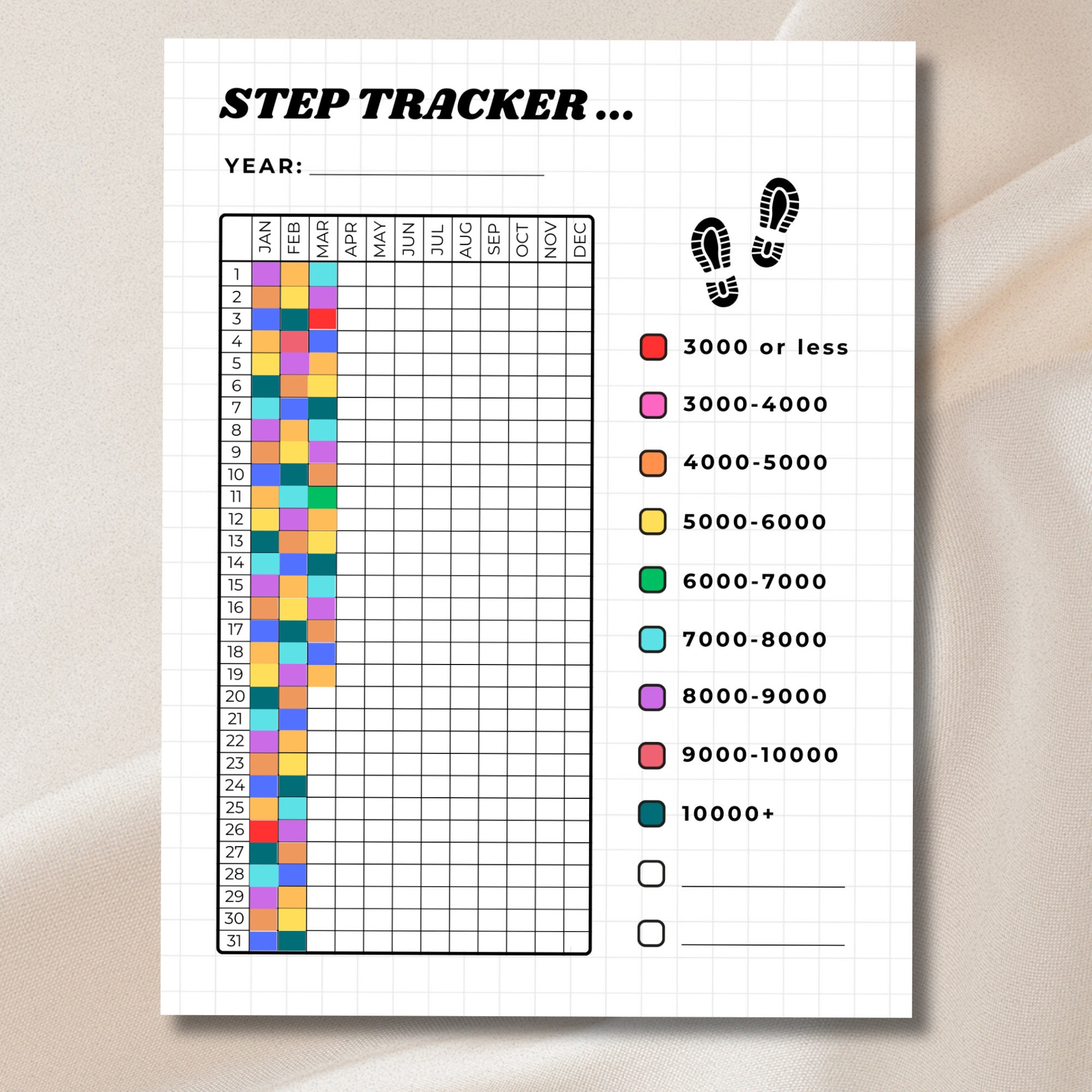 Step Tracker Bullet Journal Printable Fitness Tracker Step Goal Health ...