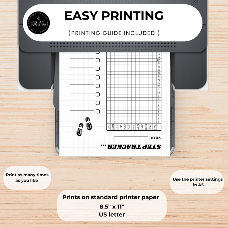 Step Tracker Bullet Journal Printable Fitness Tracker Step Goal Health ...