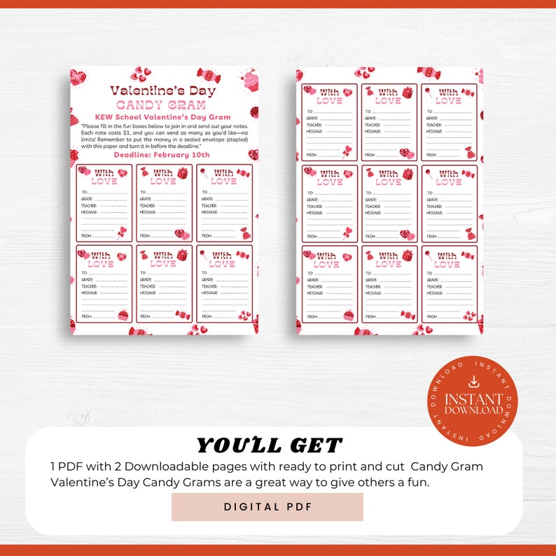 Valentine Gram Printable Valentine's Day Candy Gram Flyer St Valentine ...