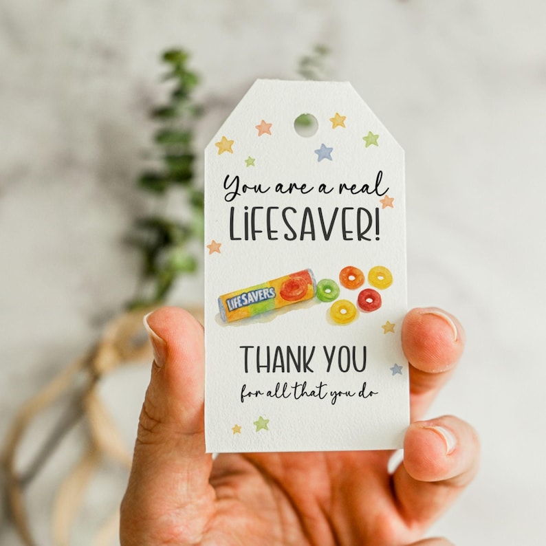 Printable Lifesaver Thank You Tags Nurse Thank You Tag Volunteer Thank ...