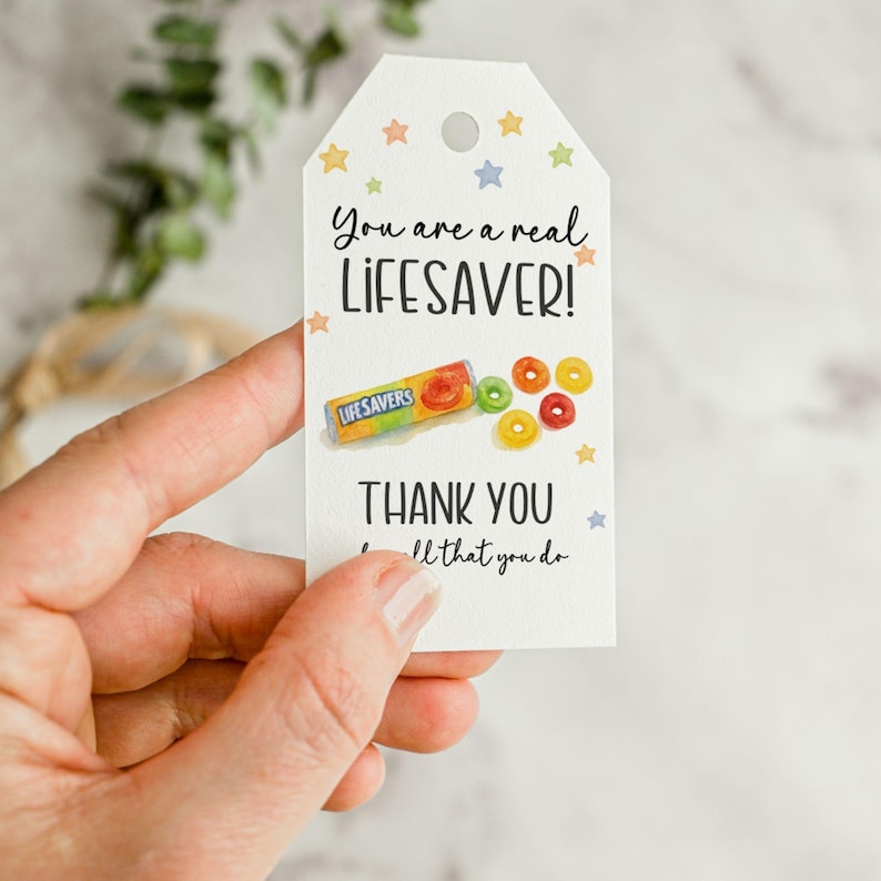 Printable Lifesaver Thank You Tags Nurse Thank You Tag Volunteer Thank ...