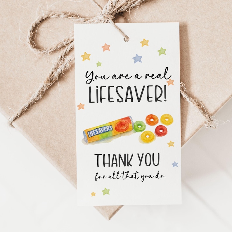 Printable Lifesaver Thank You Tags Nurse Thank You Tag Volunteer Thank ...
