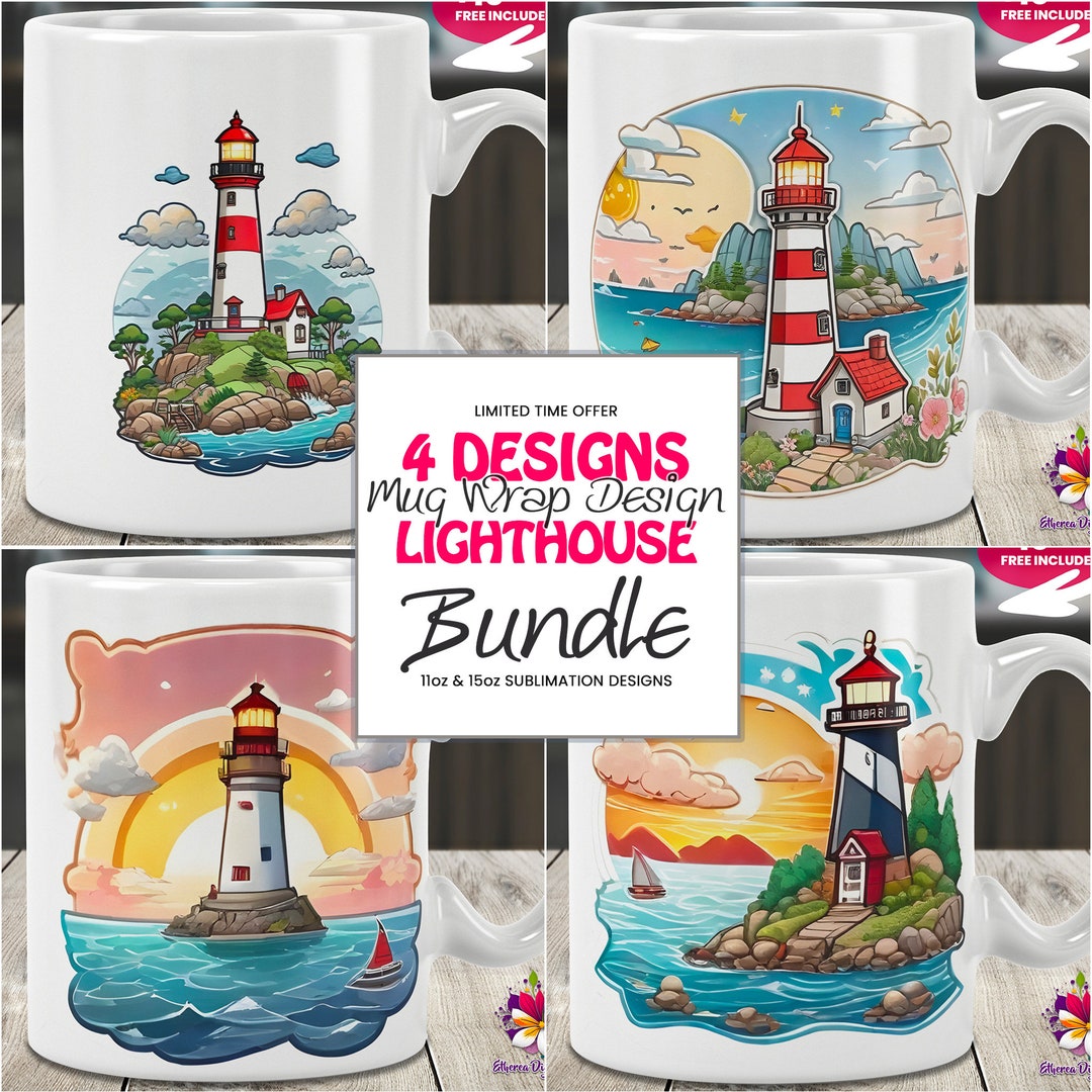 Lighthouse Kids Mug Wrap Design Bundle, Lighthouse Mug Wrap Sublimation ...