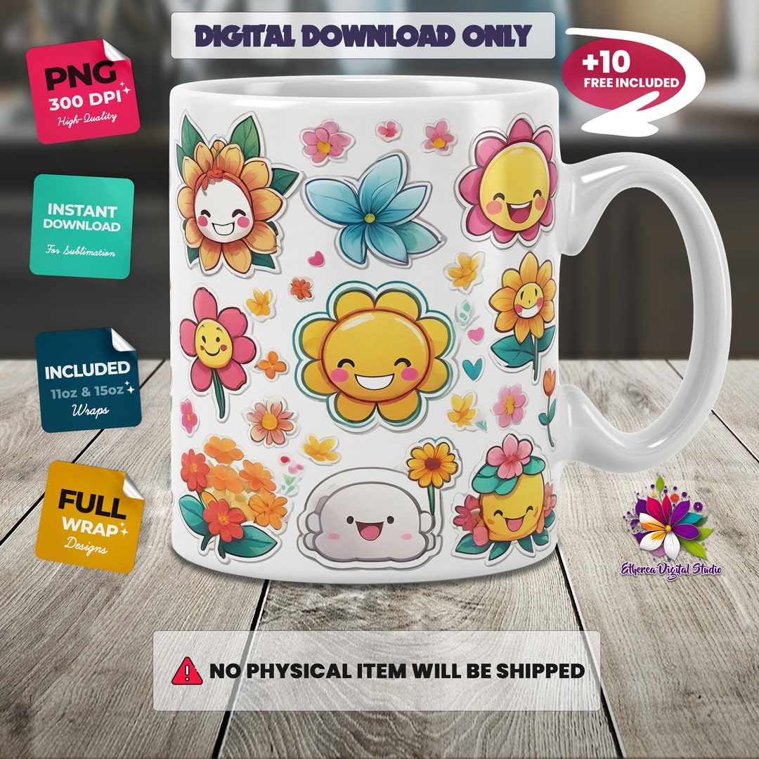 Stickers Flower Smile Kids Mug Wrap Design Stickers Smile Mug - Etsy