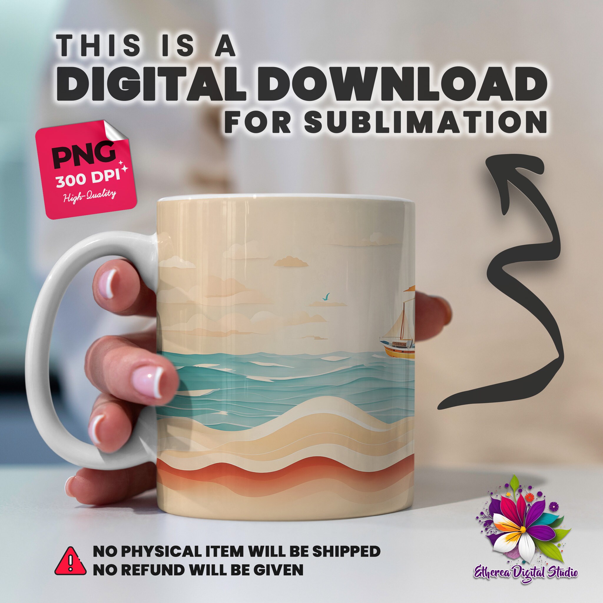 Nautical Wooden Boat Watercolor Mug Wrap Sublimation Design, Wooden ...