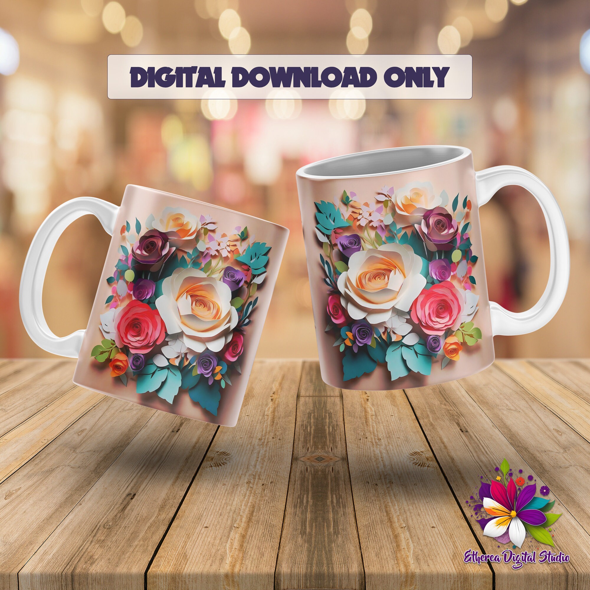 3D Pink White Roses Flower Mug Wrap 3D Paper Roses Flower Mug - Etsy