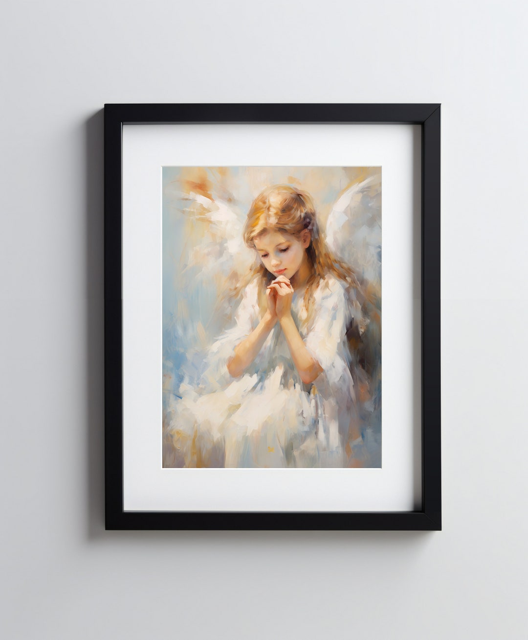 Guardian Angel Painting, Oil Painting Angel Poster, Praying Angel Print ...