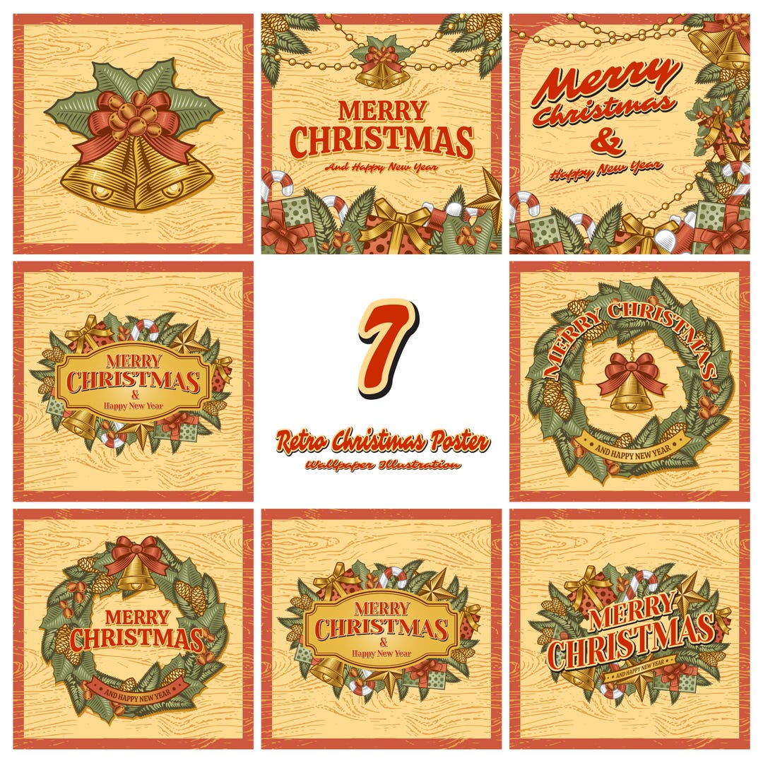 Retro Christmas Poster Wallpaper Illustration - Etsy