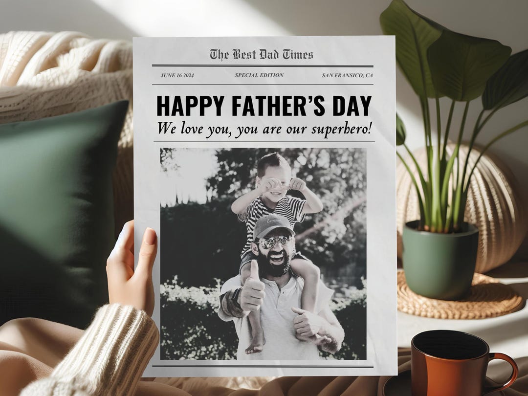 Canva Fathers Day Newspaper Template, First Father's Day DIY Gift for ...