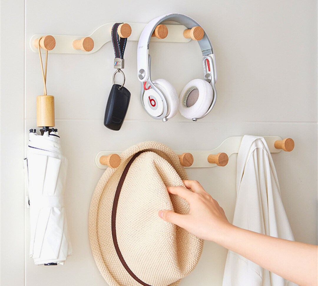 Wall Mount Wooden Wall Hooks, Wall Hanger for Keys, Coat, Cloth, Hat ...