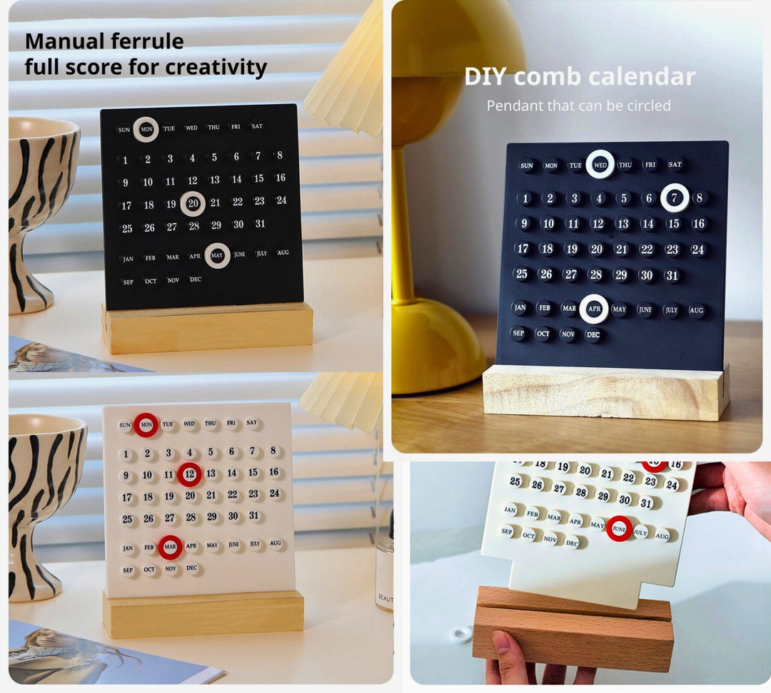 Handmade Acrylic Calendar With Wooden Base Permanent Use, Digital ...