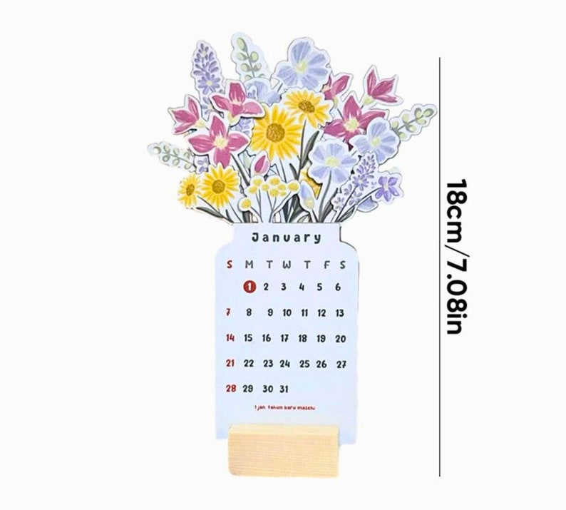 2024 Bloomy Flowers Desk Calendar Vase Shape Writable Compact Planner ...