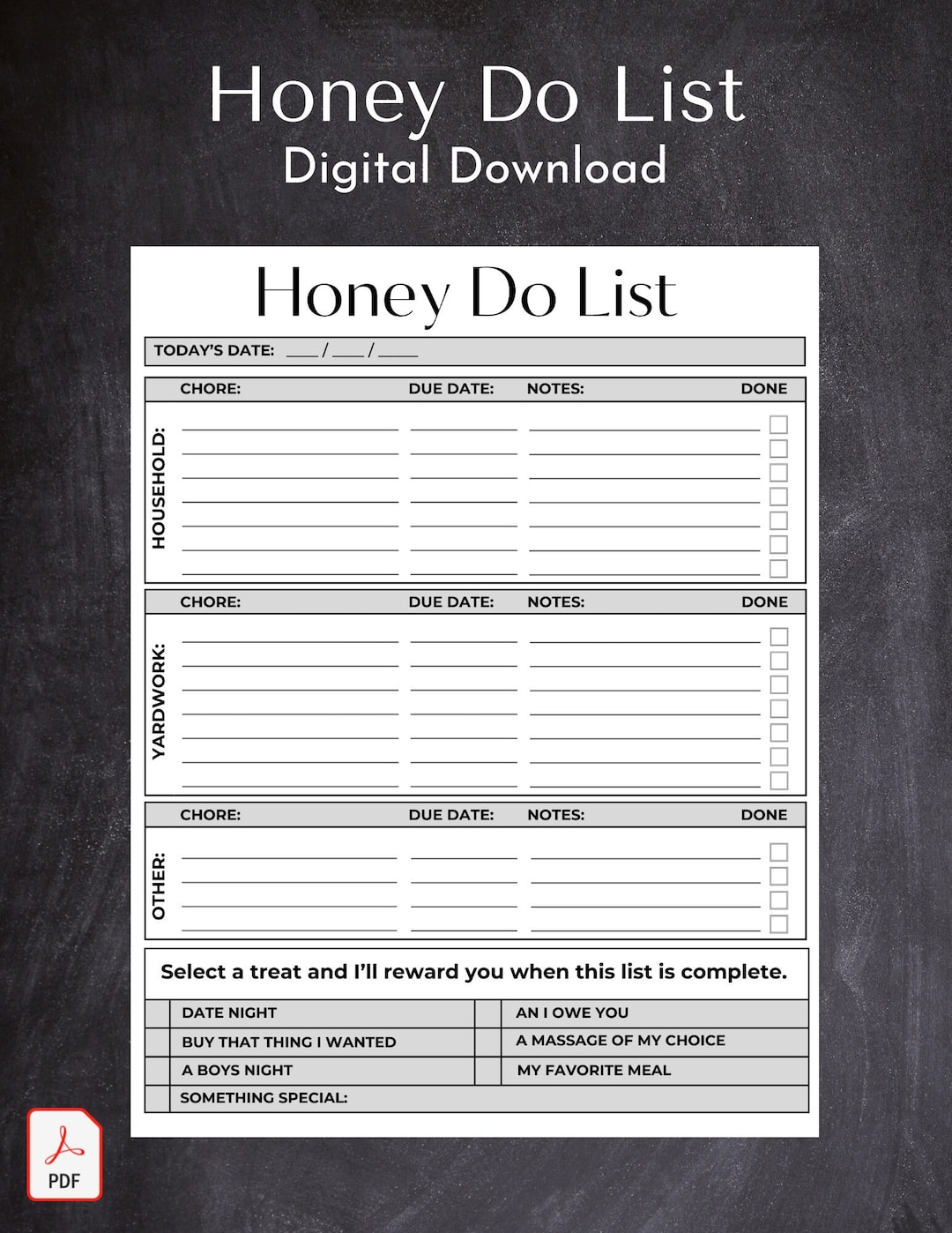 Honey Do List | to Do List | Letter Size | Instant Downloadable PDF ...
