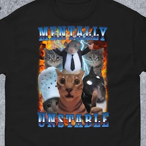 Mentally Unstable Funny Cat Meme Tee Shirt Gift for Woman, Stupid Gifts ...
