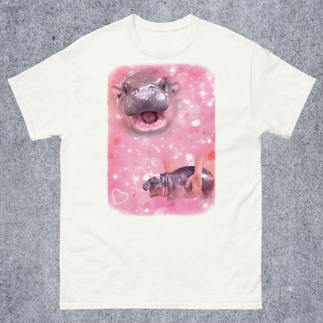 Funny Moo Deng Retro Tee Shirt Gift for Woman, Baby Pygmy Hippo Viral ...