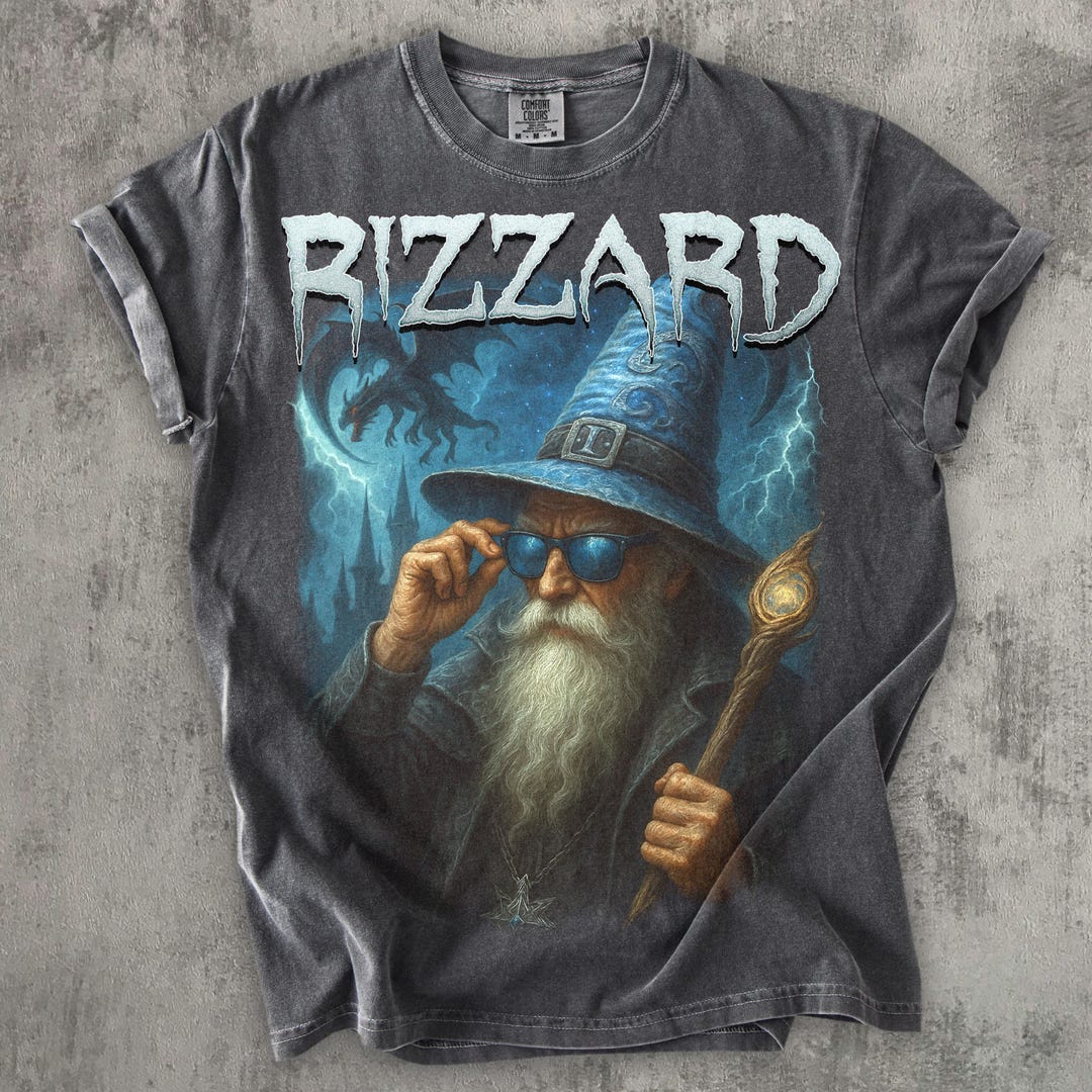 90s Retro Rizzard Wizard Vintage T-shirt, Fantasy Wizard Dragon Catstle ...