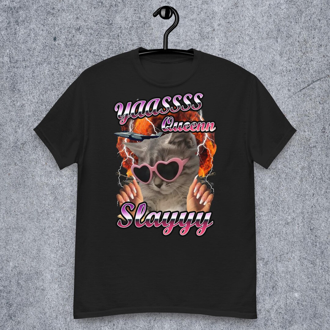 Yas Queen Slay Funny Cat Meme Tee Shirt Gift for Woman and Man, Ugly ...