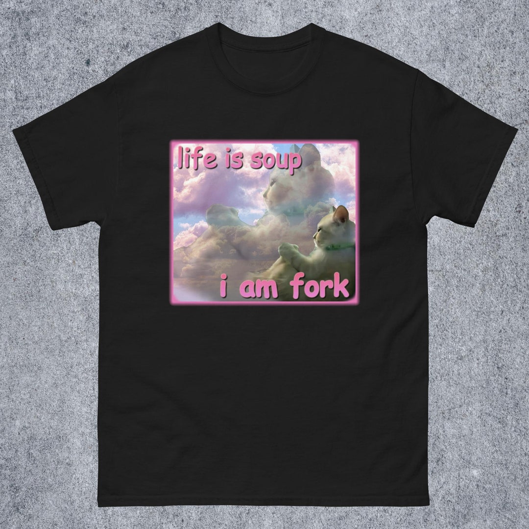 Life is Soup I Am Fork Funny Cat Meme Tee Shirt Gift for Woman and Man ...