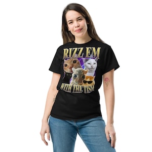 Rizz Em With the Tism Vintage Graphic Tee, Retro 90s Funny Cat Meme ...
