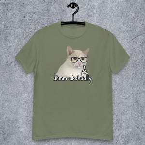 Um Actually Funny Nerd Cat Meme Tee Shirt Gift for Woman and Man, Goofy ...