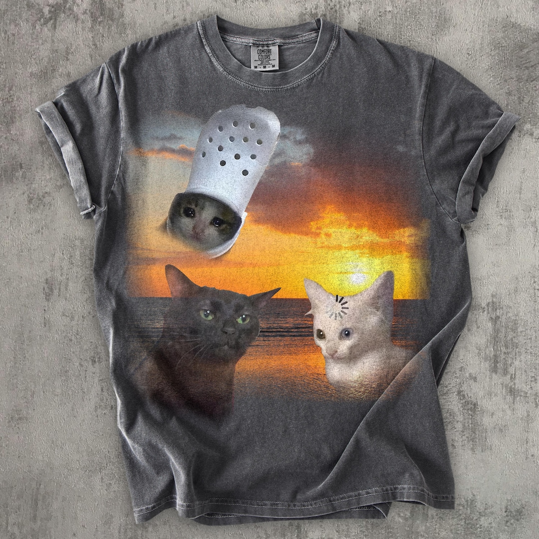 Three Cats Sunset T-shirt, Funny Cat Meme Shirt, Vintage Graphic Tee ...
