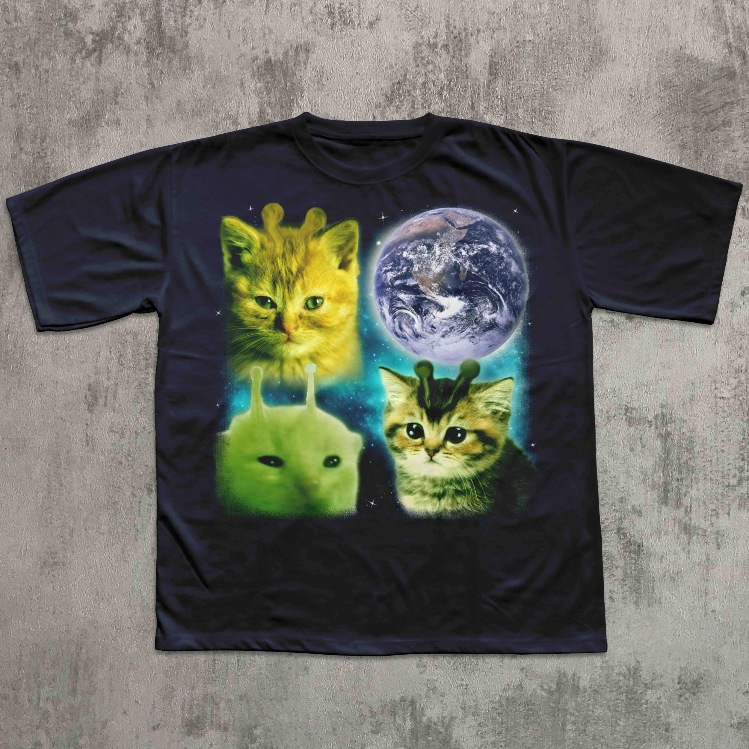 Funny Retro Alien Cats Meme T-shirt, Unhinged Clothes, UFO Shirt, Weird ...