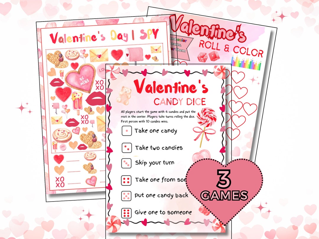 Valentine's Game Bundle I Spy Game Candy Dice Roll and Color, Printable ...