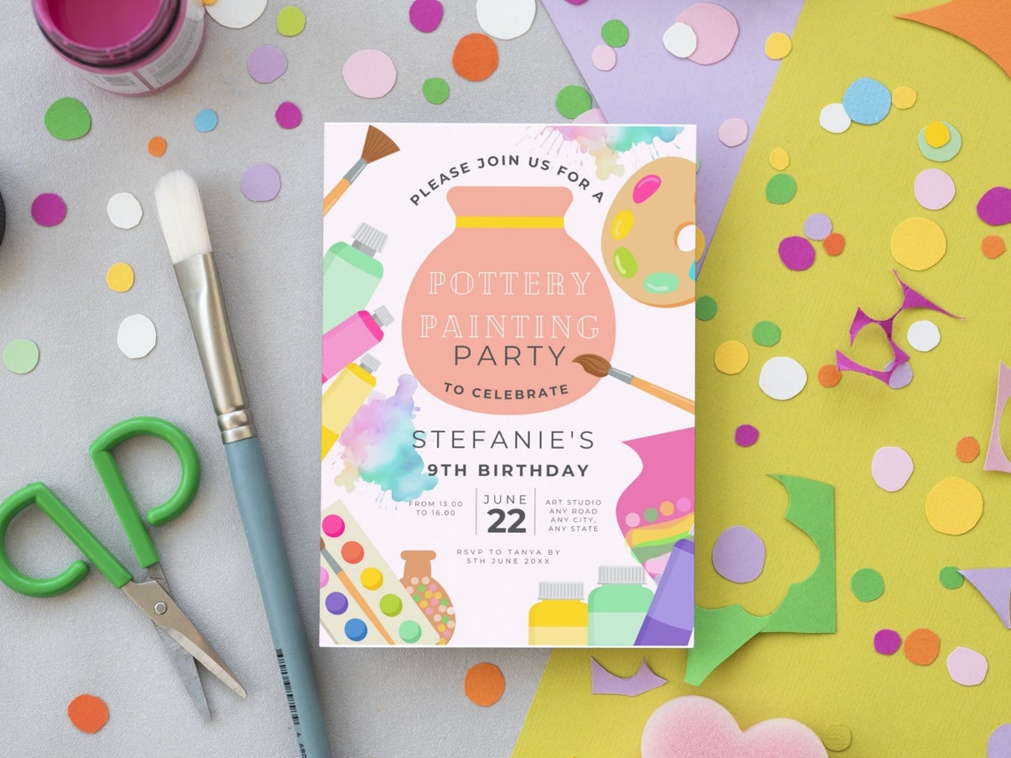 Pottery Painting Party Invitation, Ceramics Painting Birthday Invite ...