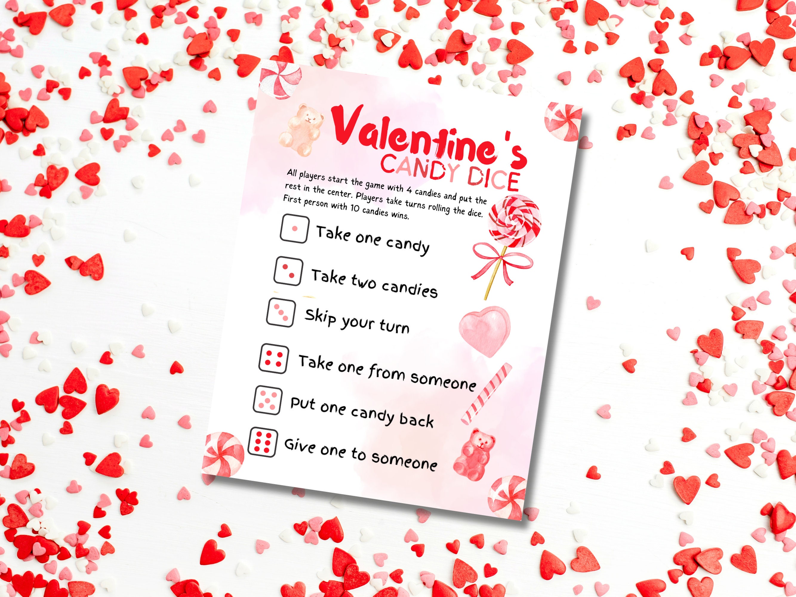 Valentines Day Candy Dice Game, Printable Valentines Day Game for Kids ...