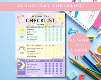 Kids School Day Checklist, ADHD Daily School Checklist, Printable Daily ...