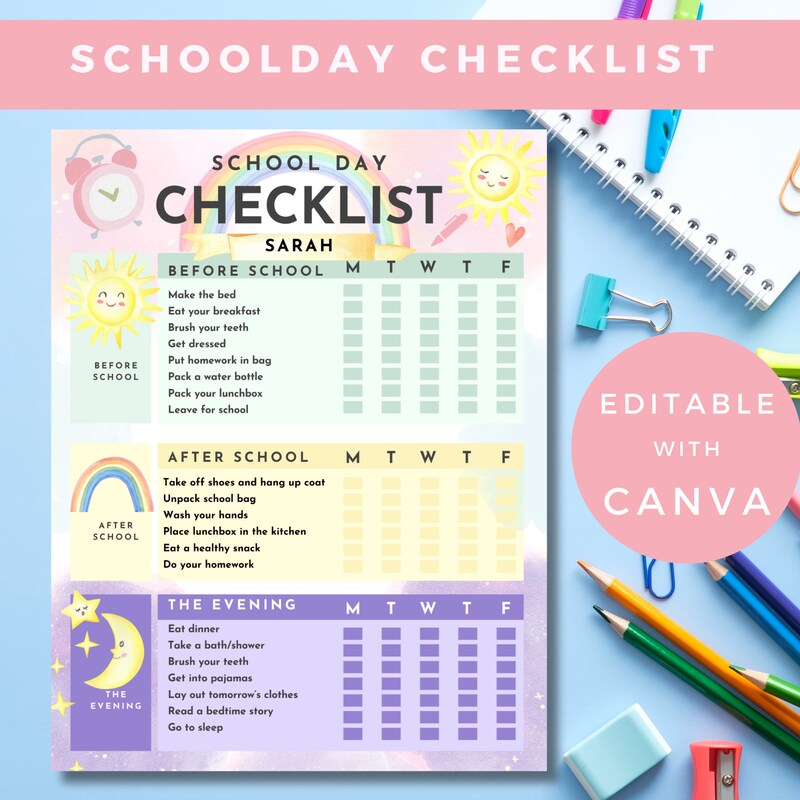 School Day Checklist - Etsy