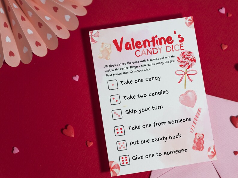 Valentines Day Candy Dice Game, Printable Valentines Day Game for Kids ...
