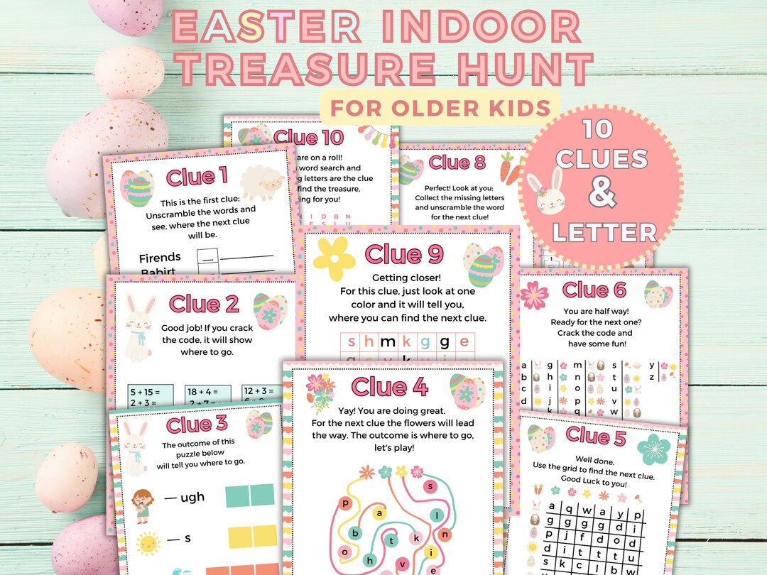 Easter Treasure Hunt for Older Kids, Easter Bunny Scavenger Hunt Indoor ...