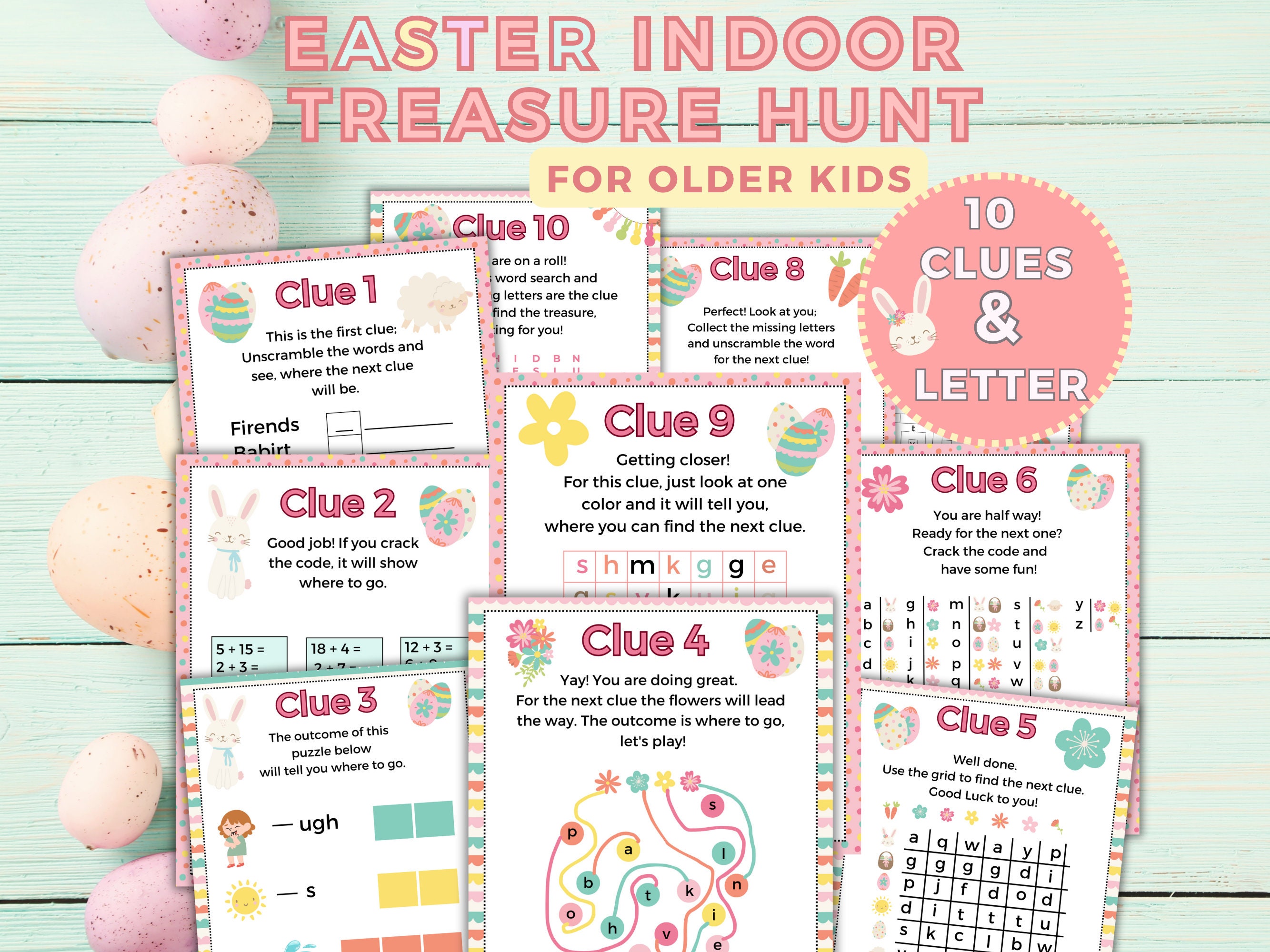 Easter Treasure Hunt for Older Kids, Easter Bunny Scavenger Hunt Indoor ...