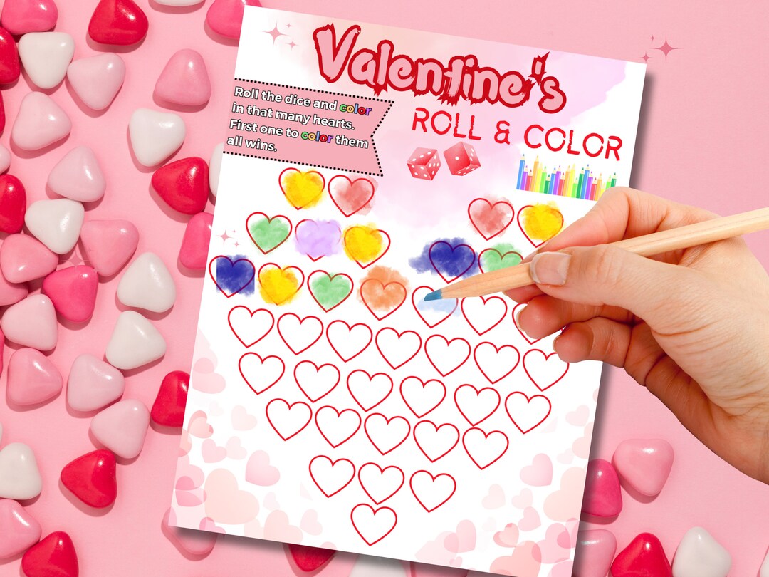 Valentines Day Game, Valentines Day Roll and Color Game, Valentines ...