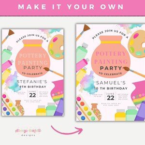 Pottery Painting Party Invitation: Editable Art Birthday Invite ...