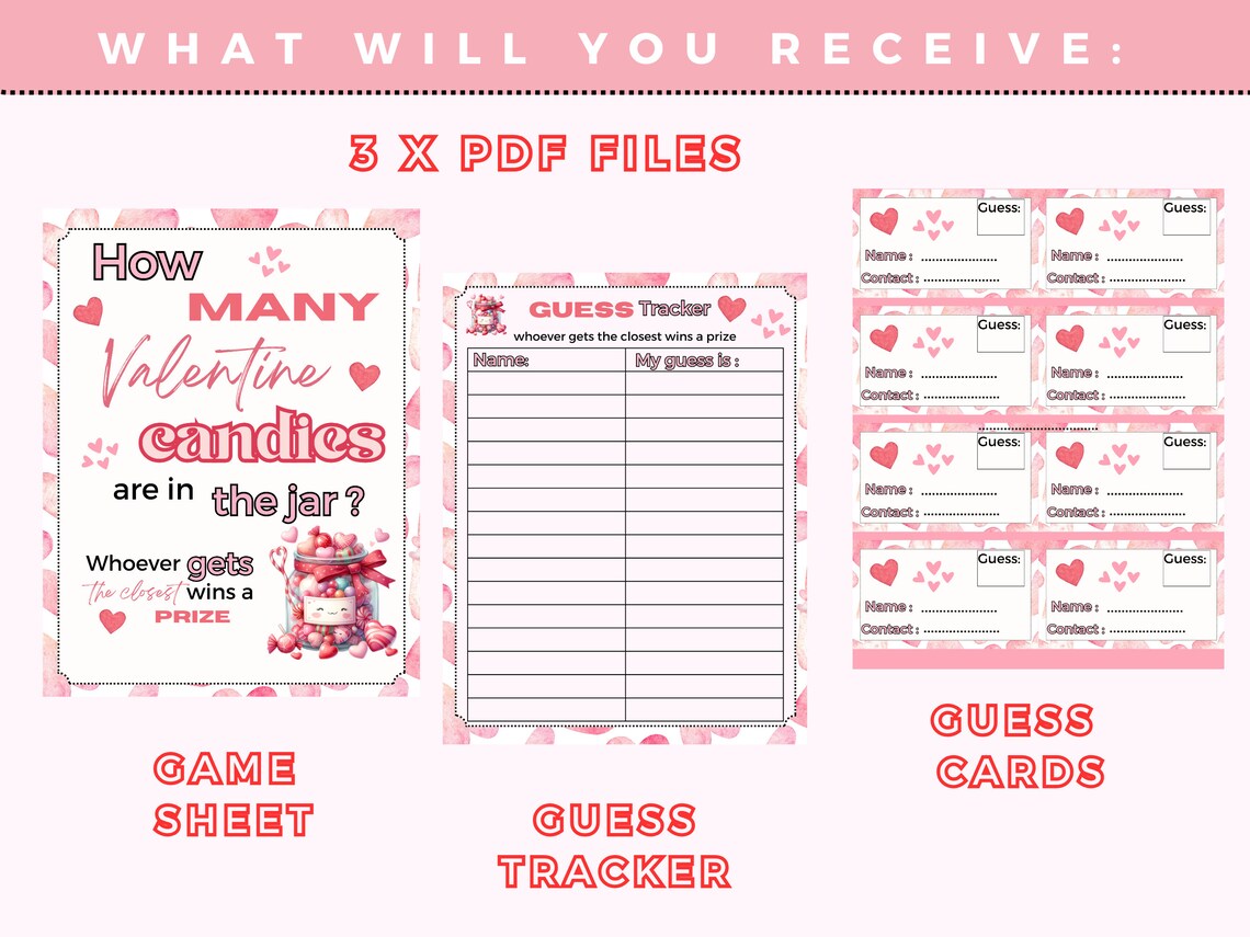 Valentines Candy Guessing Game, How Many Candies Are in the Jar Game ...