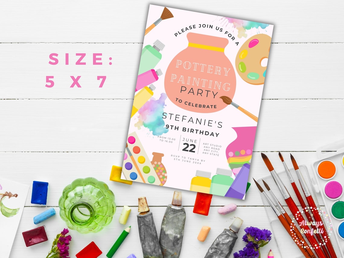 Pottery Painting Party Invitation, Ceramics Painting Birthday Invite ...