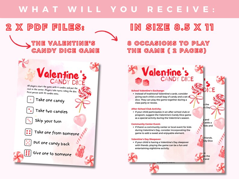 Valentines Day Candy Dice Game, Printable Valentines Day Game for Kids ...