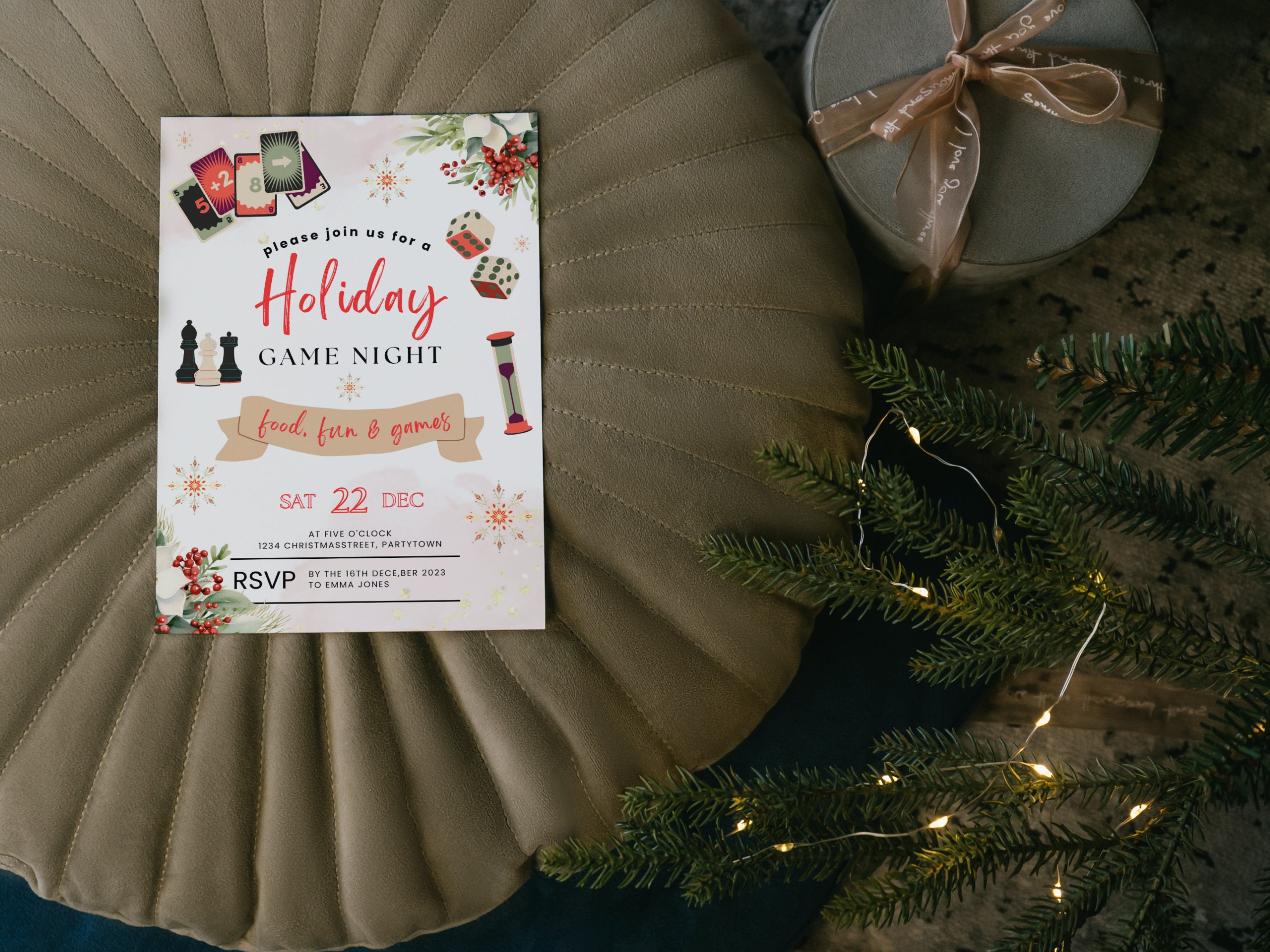 Holiday Game Night Invitation, Christmas Games Night Invite Editable ...