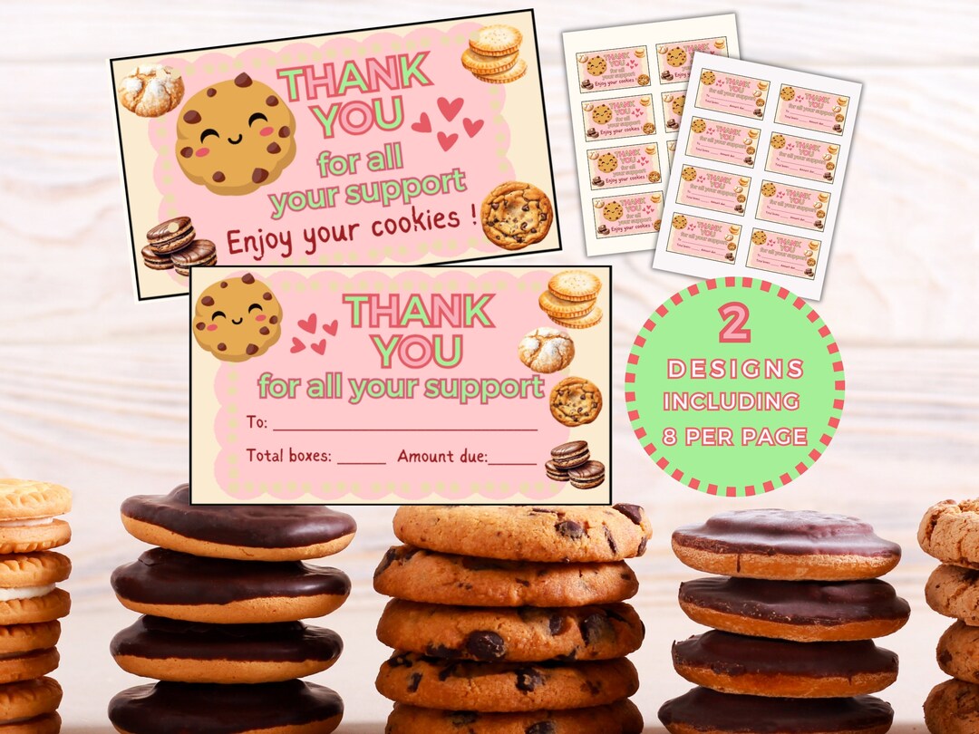 Girl Scout Cookies Thank You Tags, Cookies Delivery Note, Business Card ...