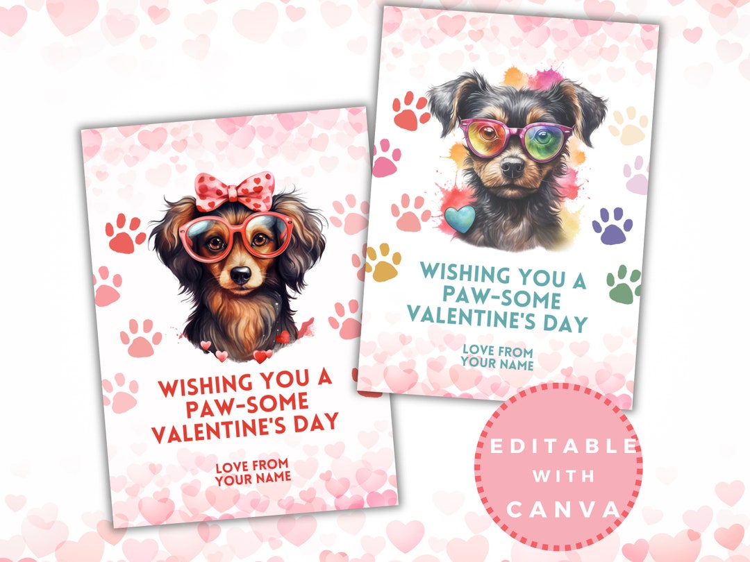 Printable Dogs Valentines Day Card, Editable Puppy Valentine Gift Card ...