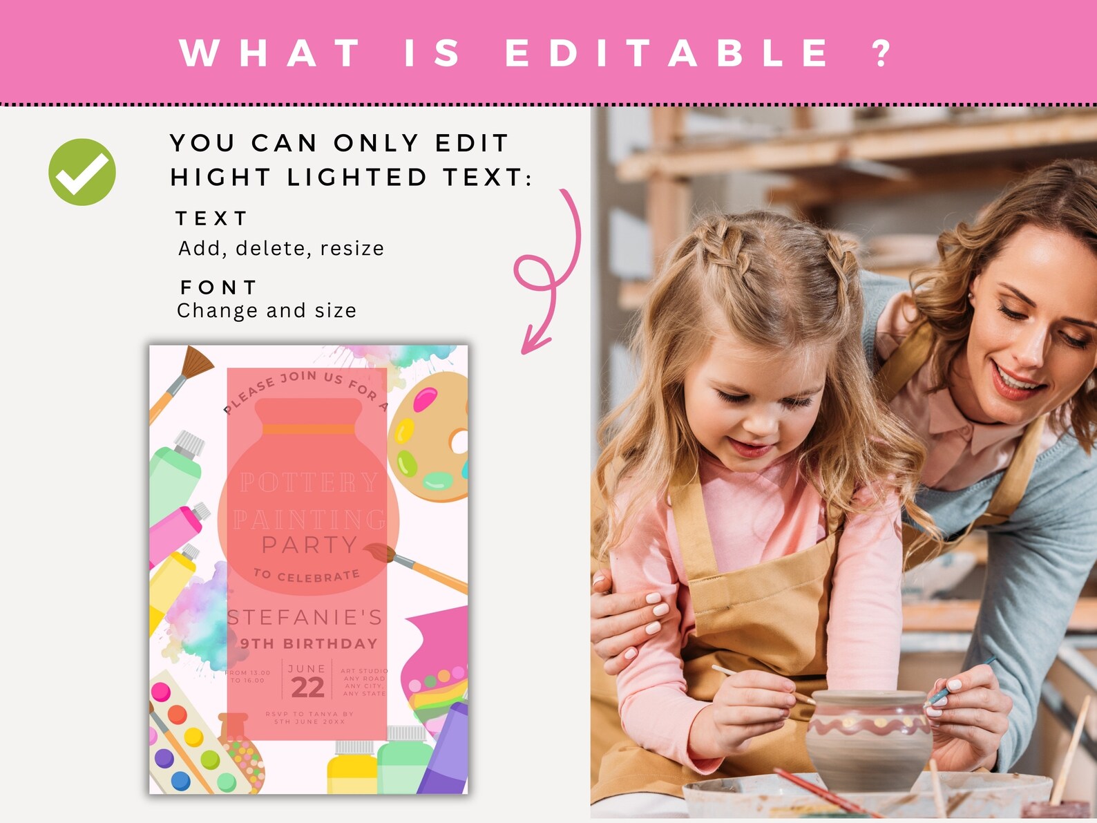Pottery Painting Party Invitation: Editable Art Birthday Invite ...