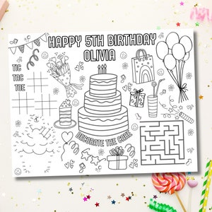 Birthday Party Placemat, Activity Coloring Page Kids, Editable Template ...