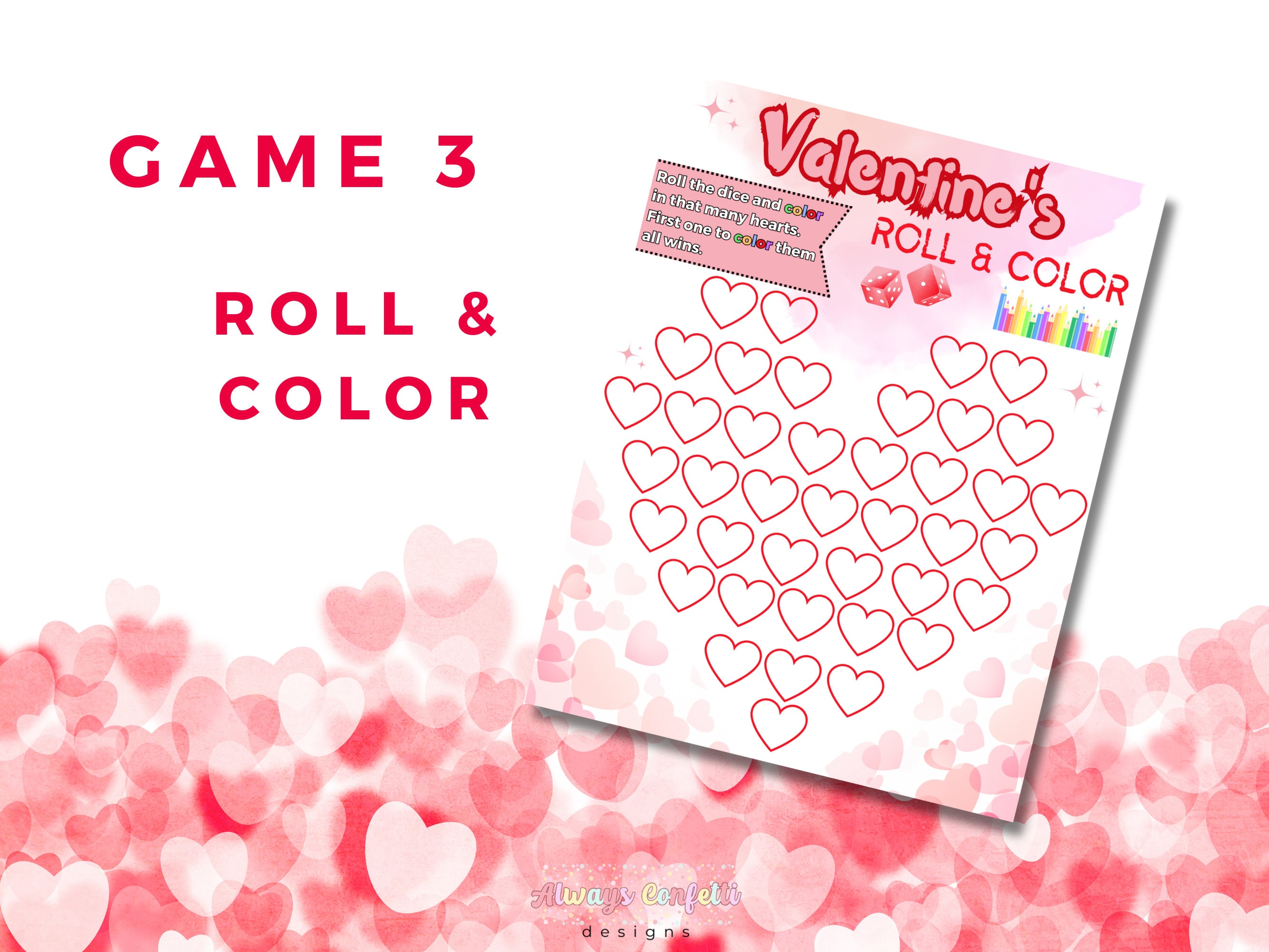 Valentine's Game Bundle I Spy Game Candy Dice Roll and Color, Printable ...