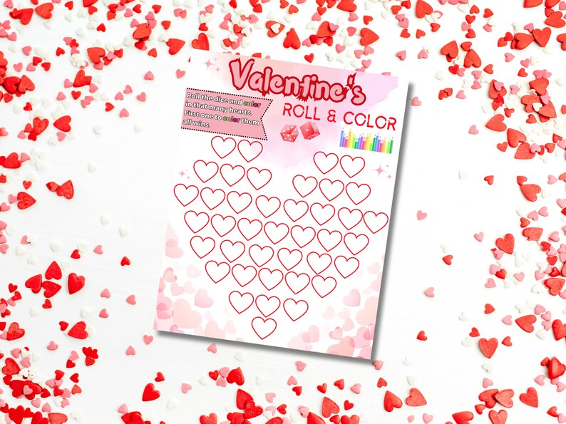 Valentines Day Game, Valentines Day Roll and Color Game, Valentines ...