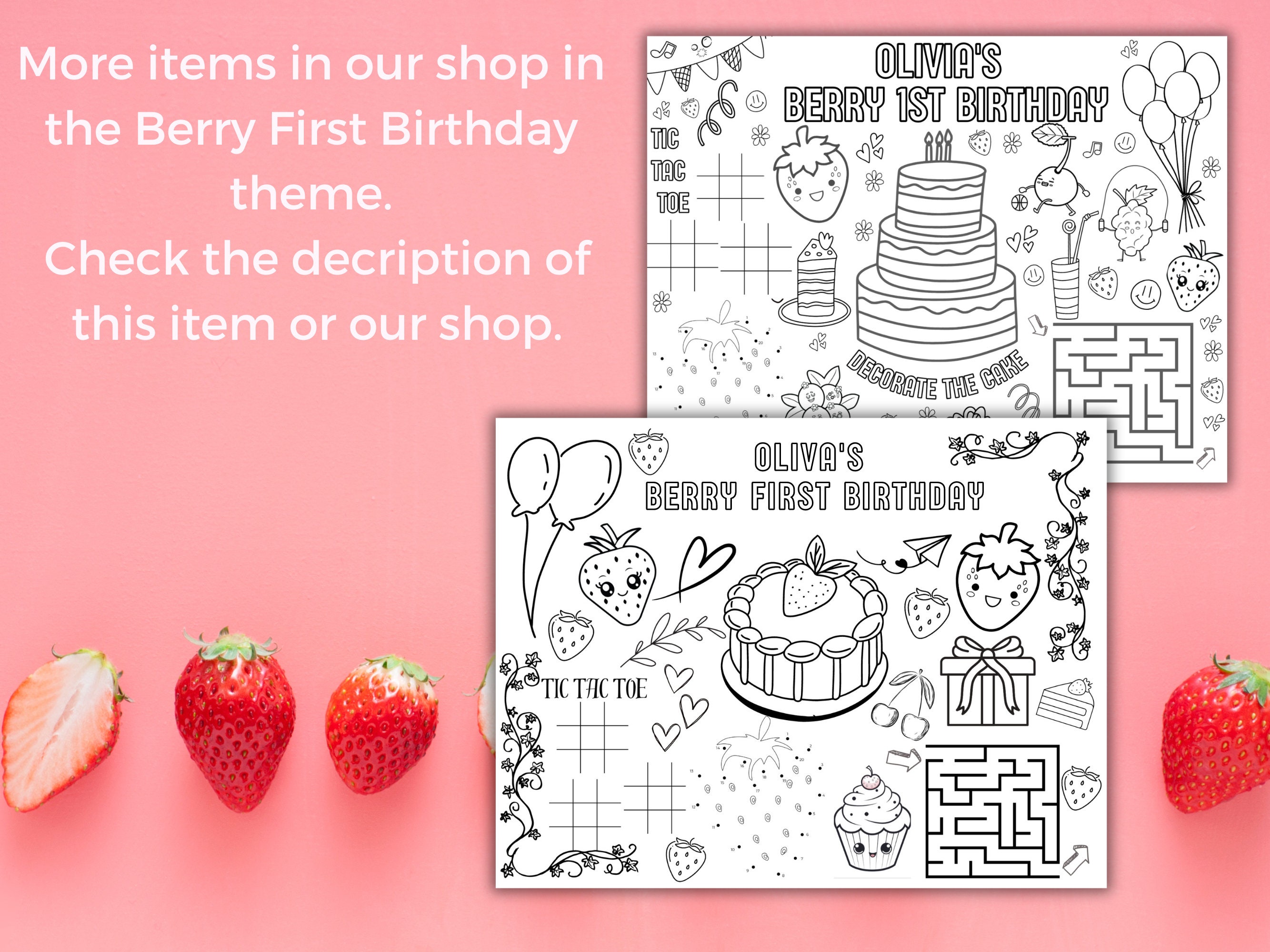 Berry 1st Birthday Coloring Page, Strawberry First Birthday Party ...